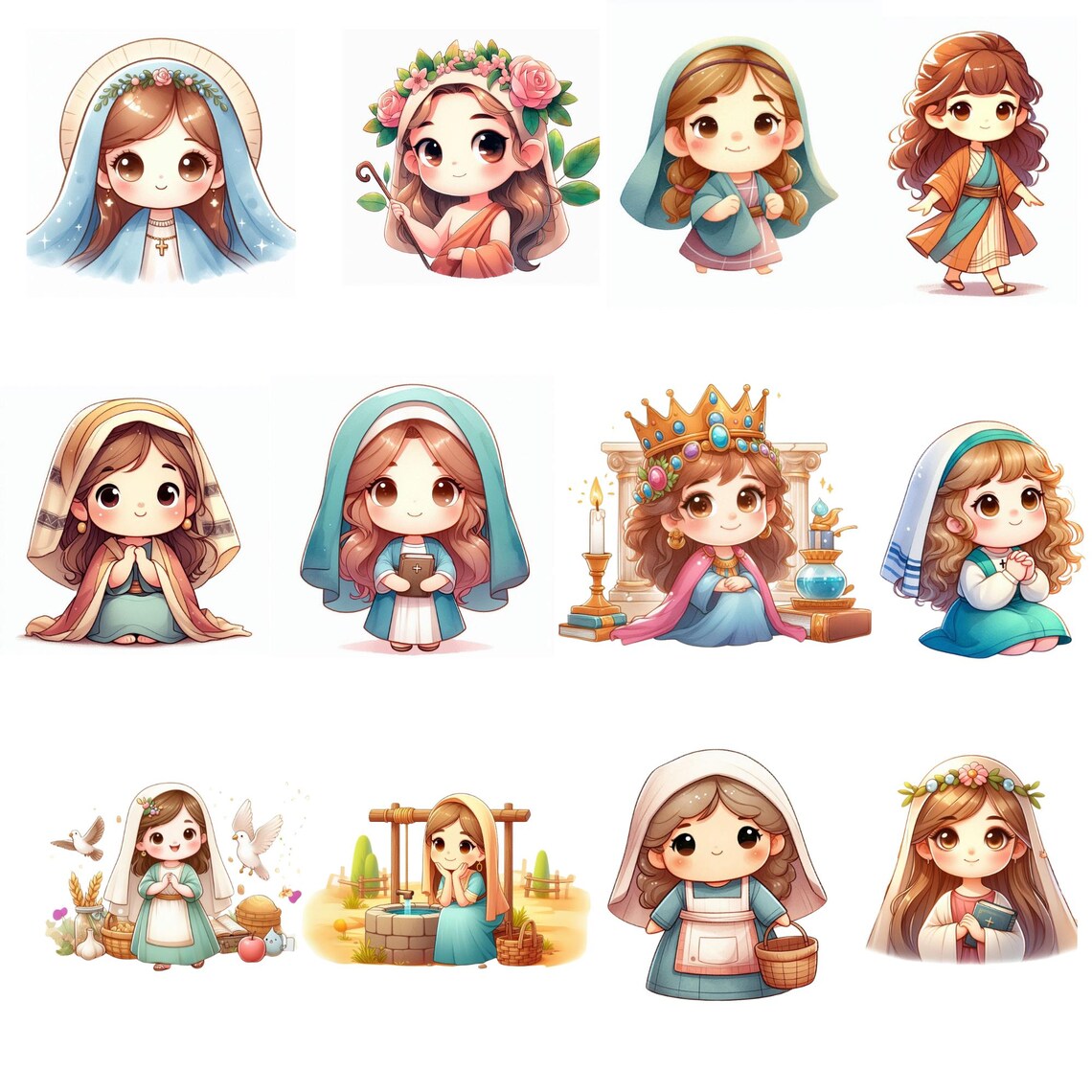 Cute WOMEN of the BIBLE Story CHARACTERS Clipart. Junk Journal ...