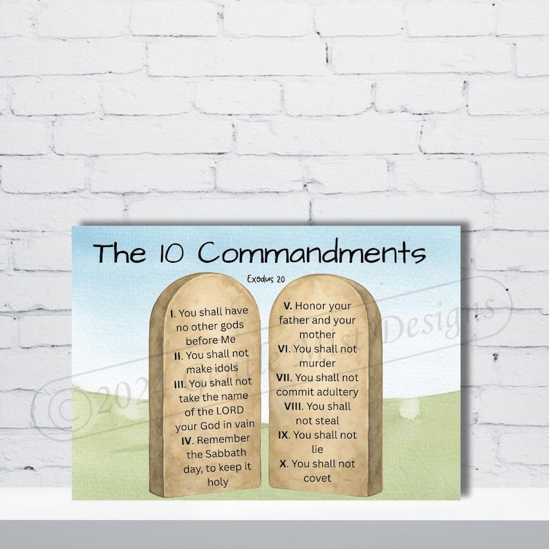 THE TEN COMMANDMENTS Wall Art - Christian Gods 10 Rules Bible Verse ...