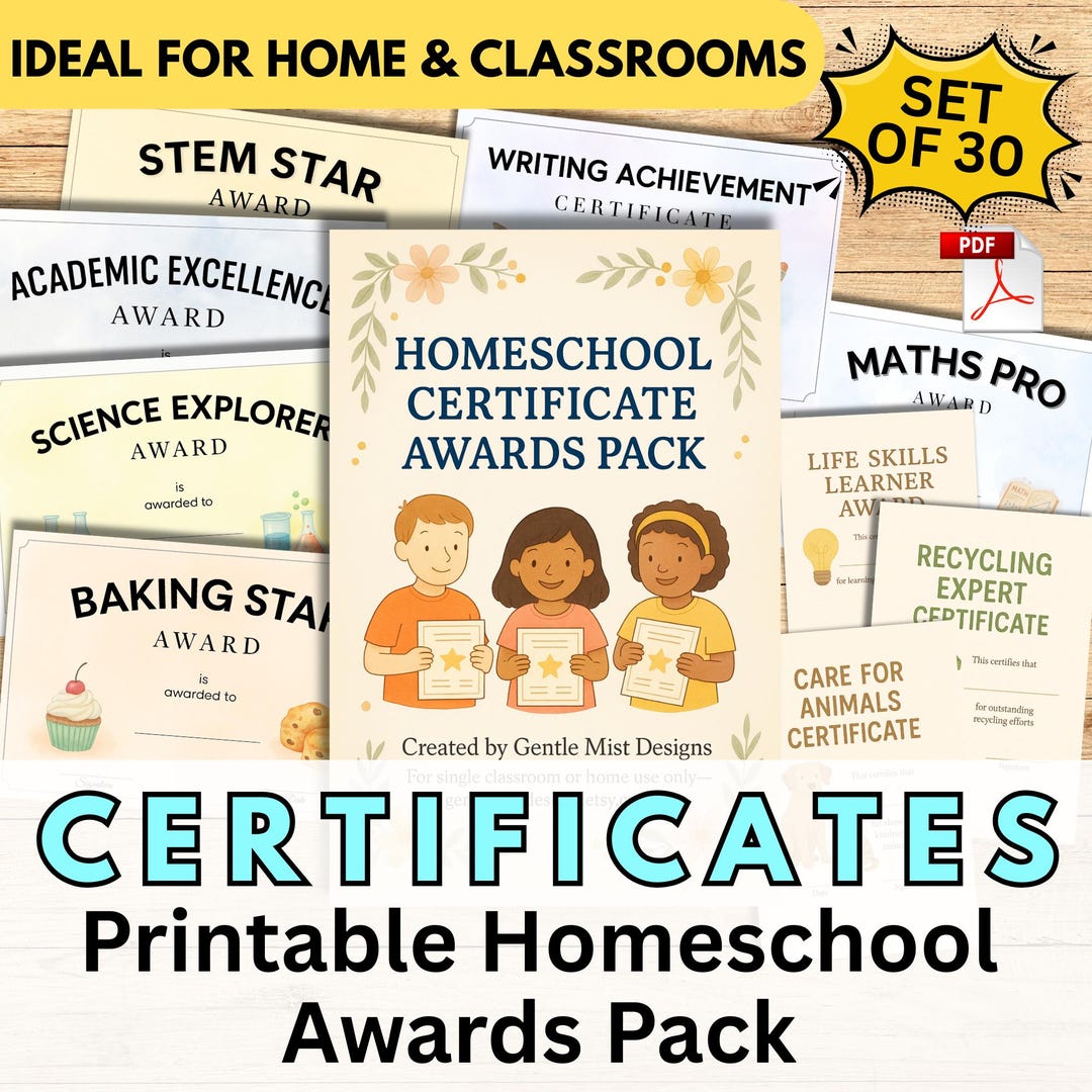 Printable Homeschool Awards Pack | 30 Cute Recognition Certificates for ...