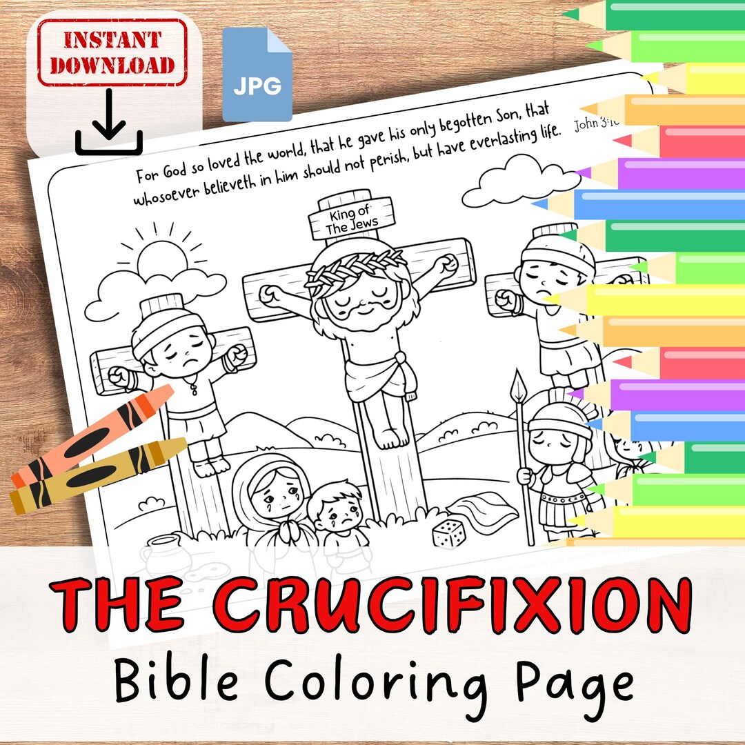 JESUS CRUCIFIXION EASTER Bible Verse Coloring in Sheet Activity for ...