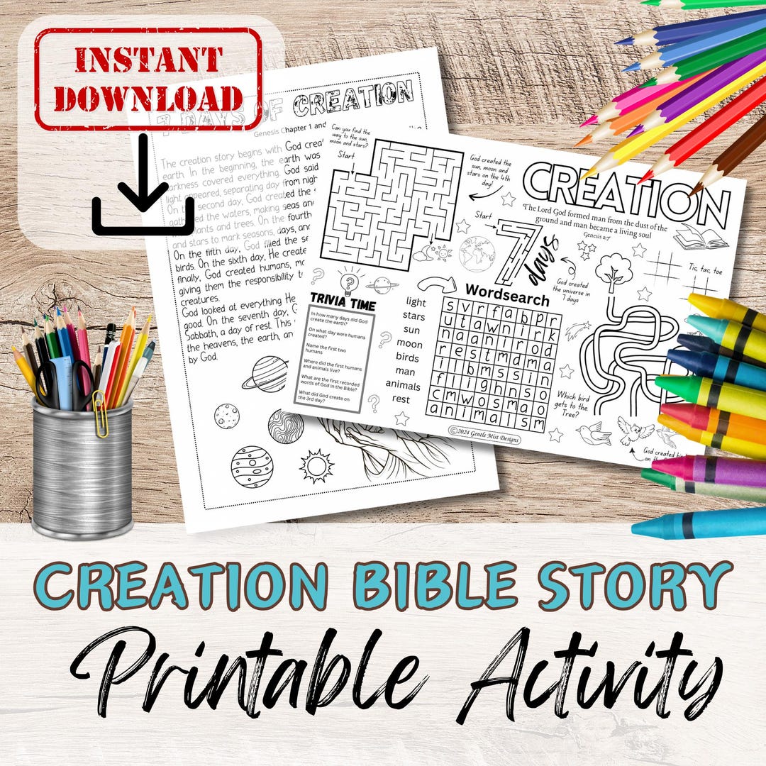7 DAYS of CREATION Bible Story and Activity Sheet for Kids. Church ...