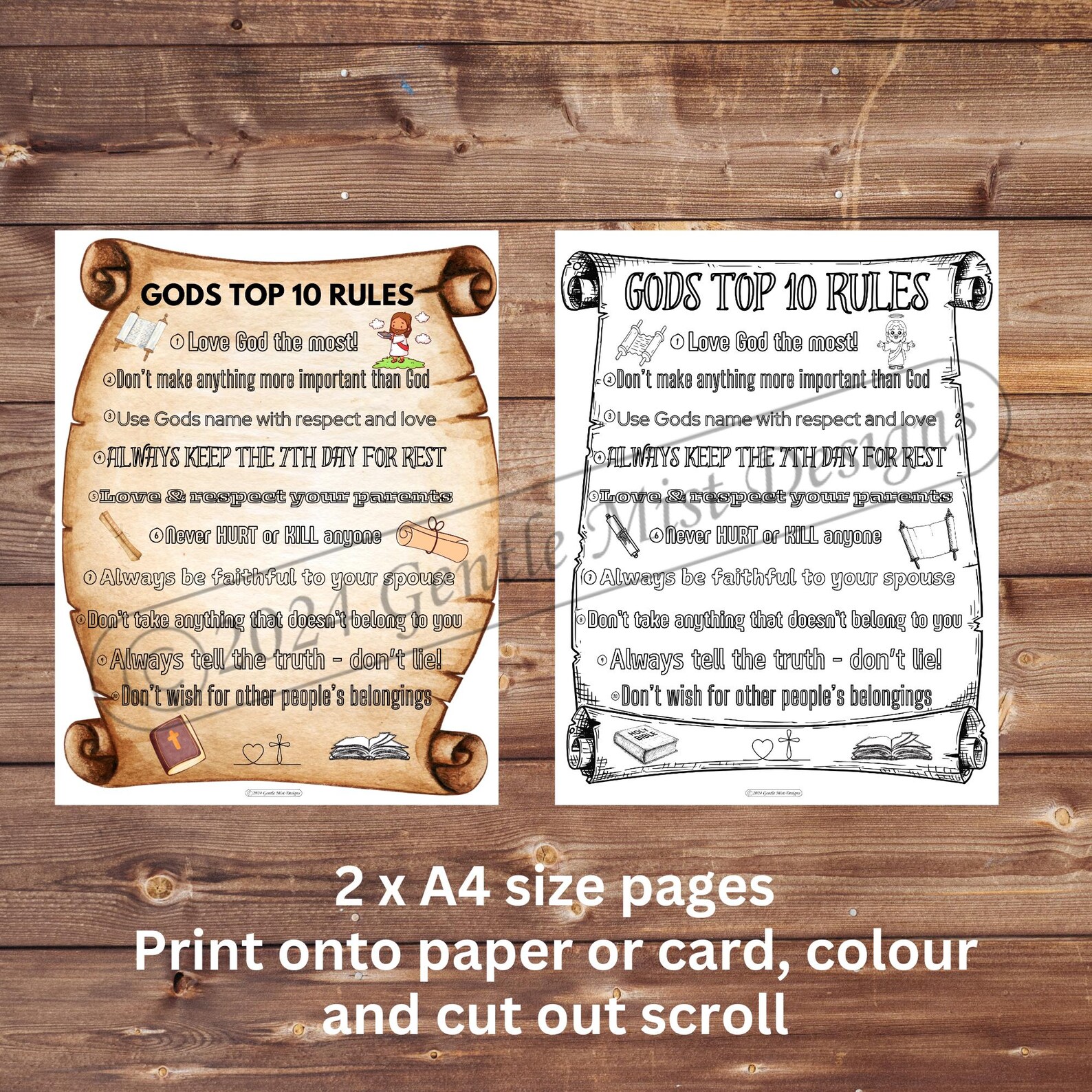10 COMMANDMENTS SCROLL Bible Verse Colouring Sheet Activity Poster for ...