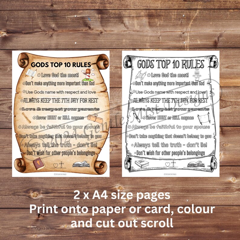 10 COMMANDMENTS SCROLL Bible Verse Colouring Sheet Activity Poster for ...