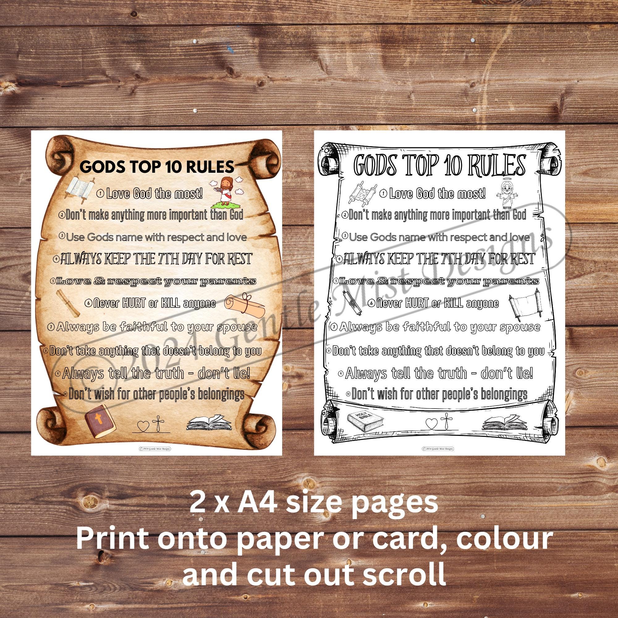 10 COMMANDMENTS SCROLL Bible Verse Colouring Sheet Activity Poster for ...