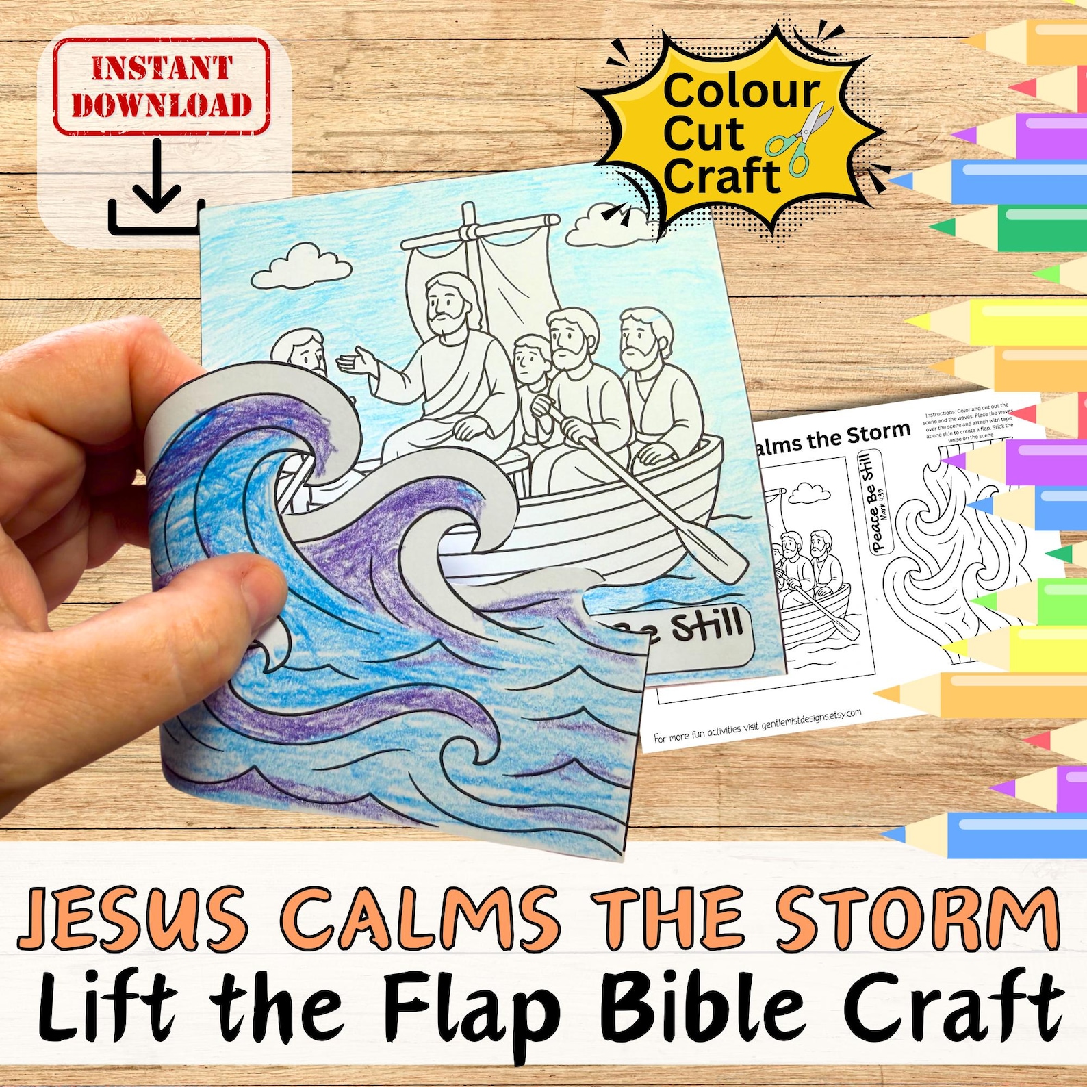 JESUS CALMS the STORM Bible Story Lift the Flap Paper Craft for Kids ...