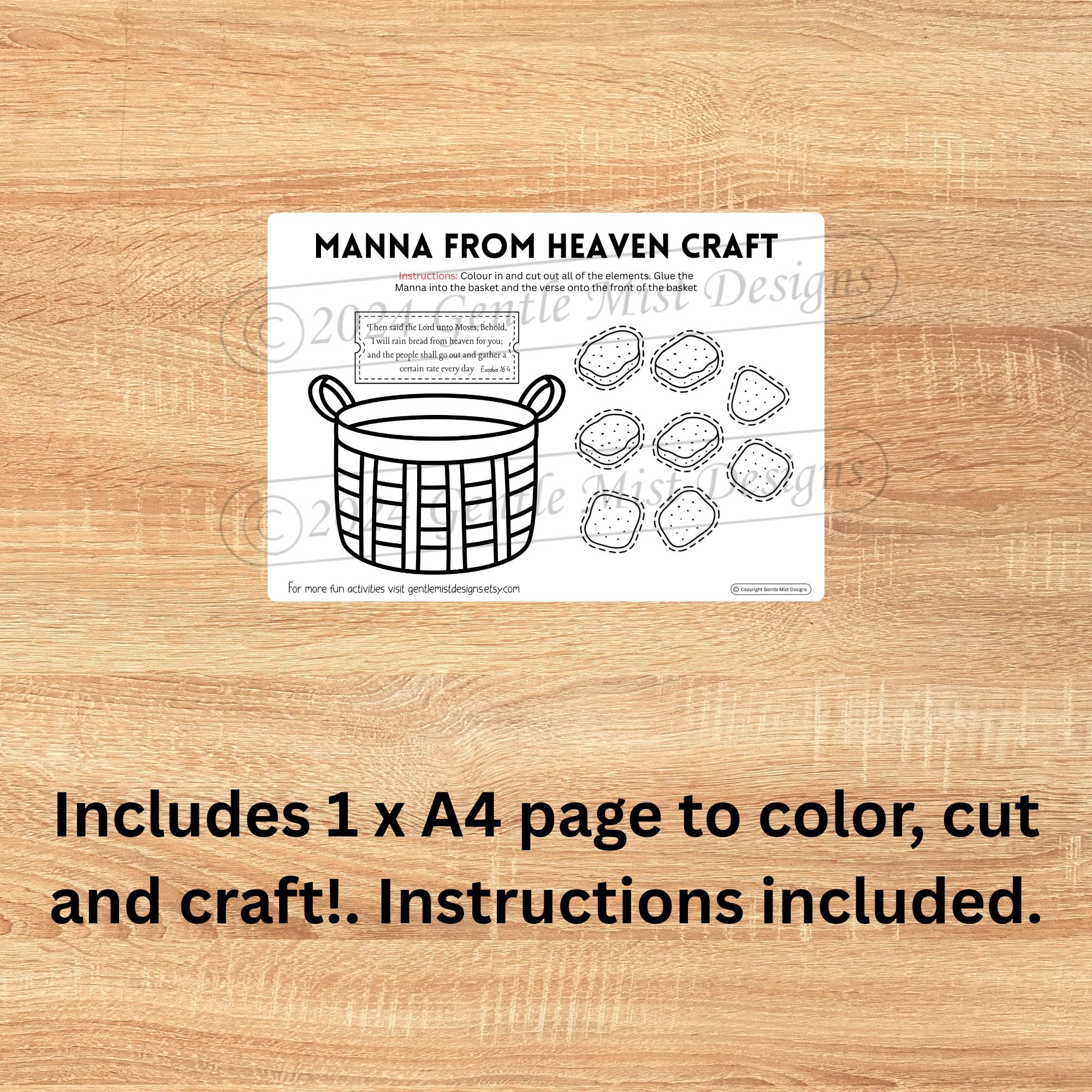 MANNA FROM HEAVEN Basket Bible Craft Activity for Kids. Printable Diy ...