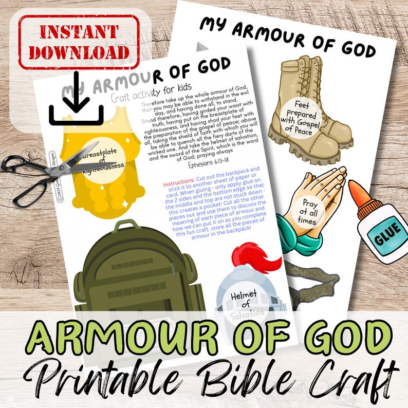 ARMOUR of GOD Craft Activity for Kids Bible Verse Based Printable ...