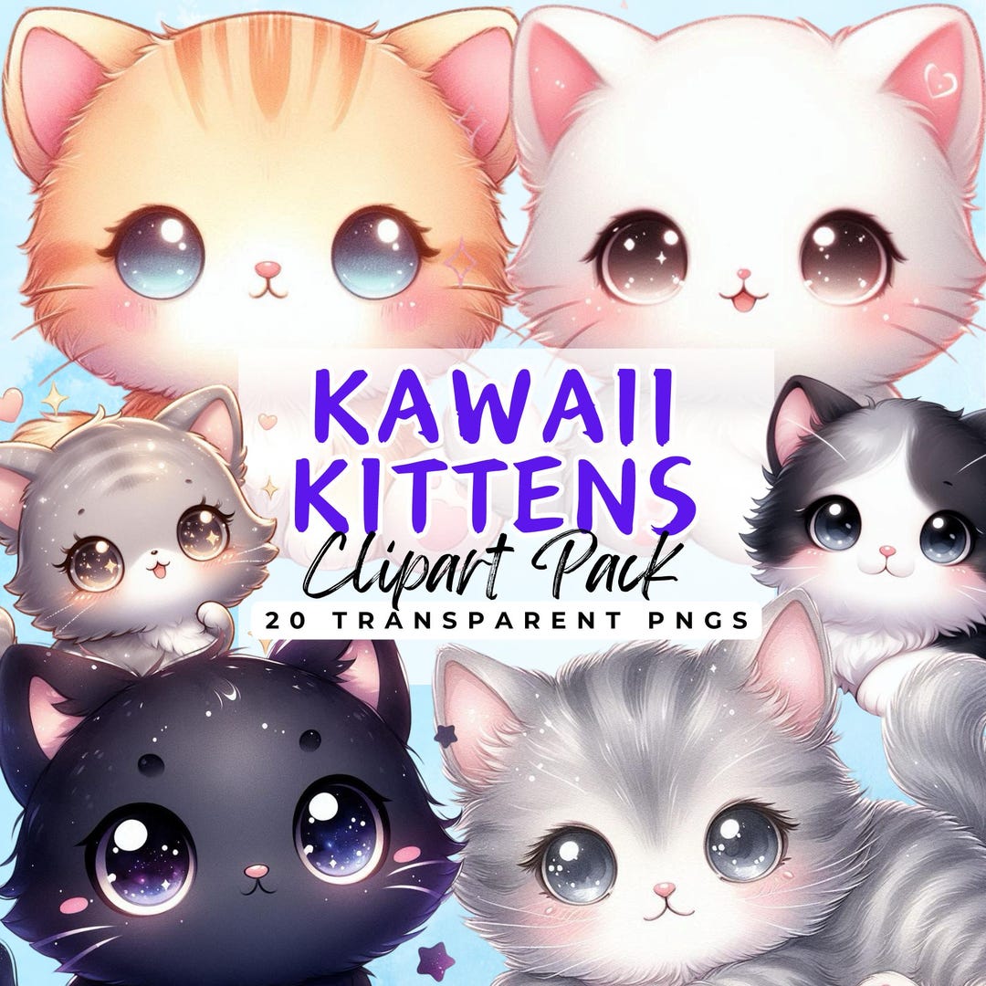 KAWAII KITTENS Clipart Pack. Cute Cats Junk Journal Card Making High ...
