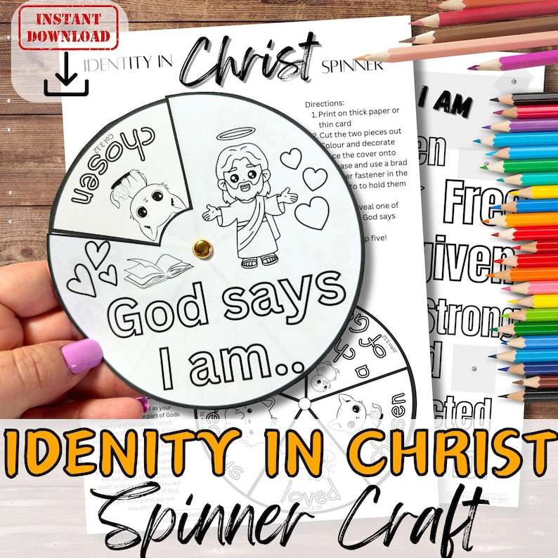 IDENTITY IN CHRIST Spinner Craft. Bible Verse Sunday School Activity ...