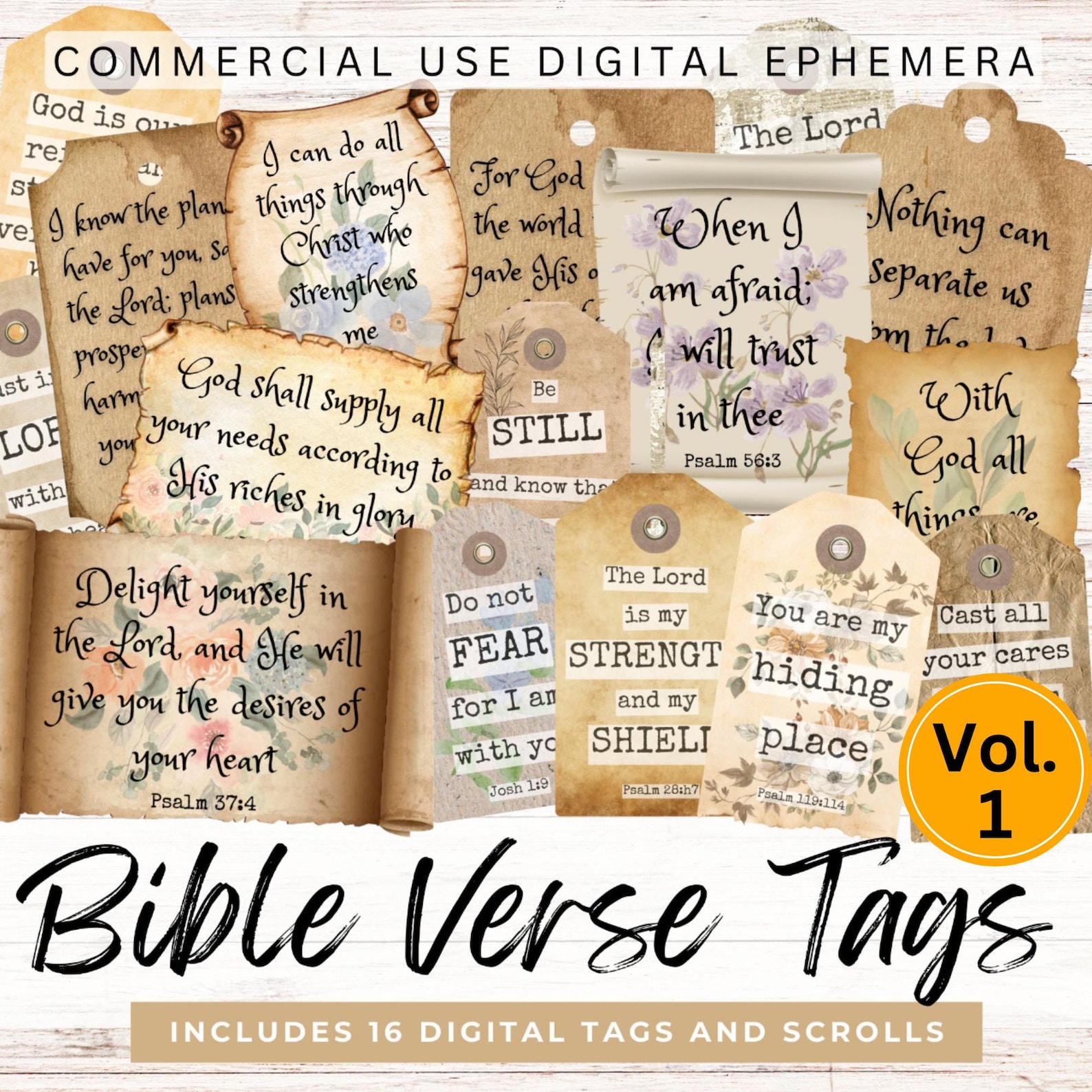 BIBLE VERSE Tags & Scrolls Ephemera Clipart. Junk Journal Graphics ...