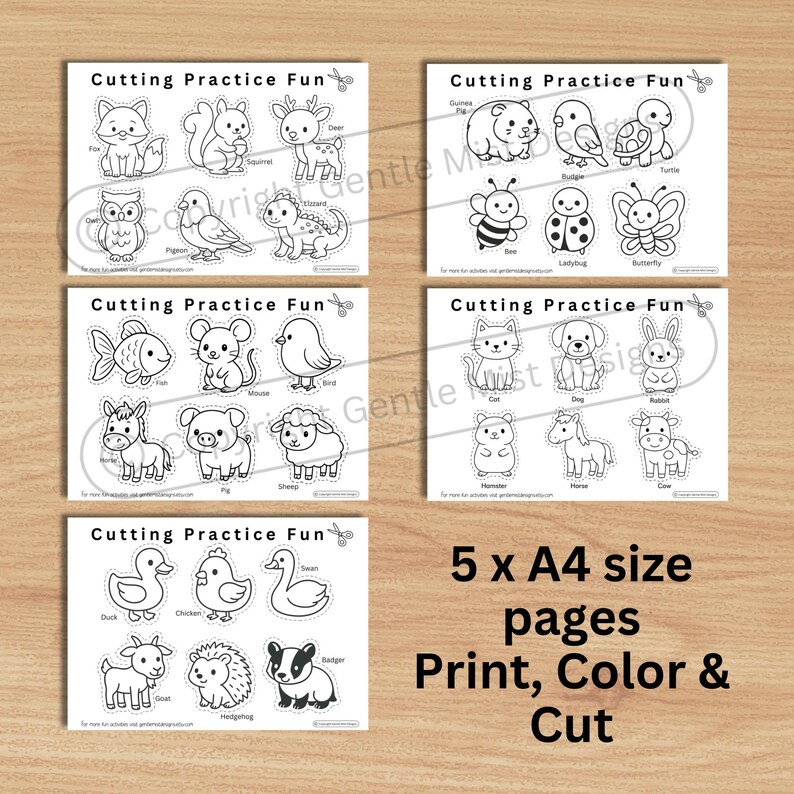SCISSOR SKILLS - Cute Pets & Amimals Cutting Practice Activity for Kids ...