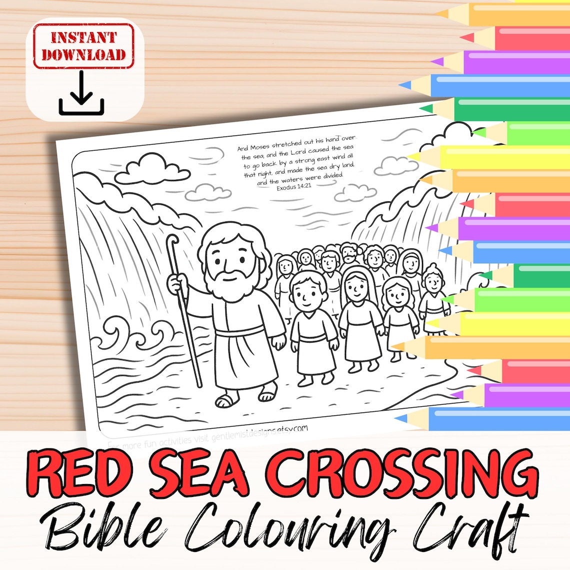 RED SEA CROSSING Bible Verse Coloring in Sheet Activity for Kids, Youth ...