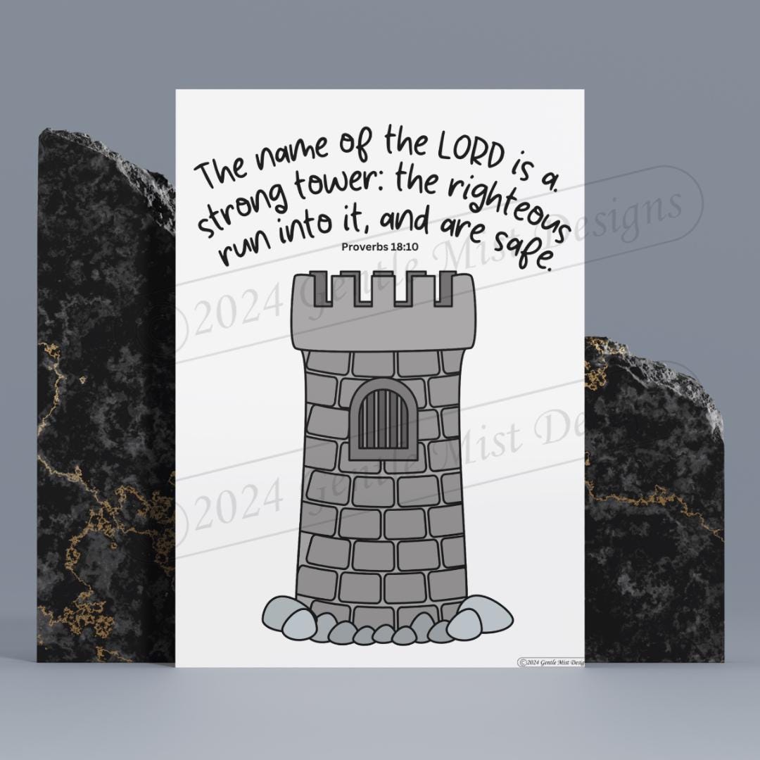 The NAME of the Lord is a STRONG TOWER - Bible Verse Christian Wall Art ...