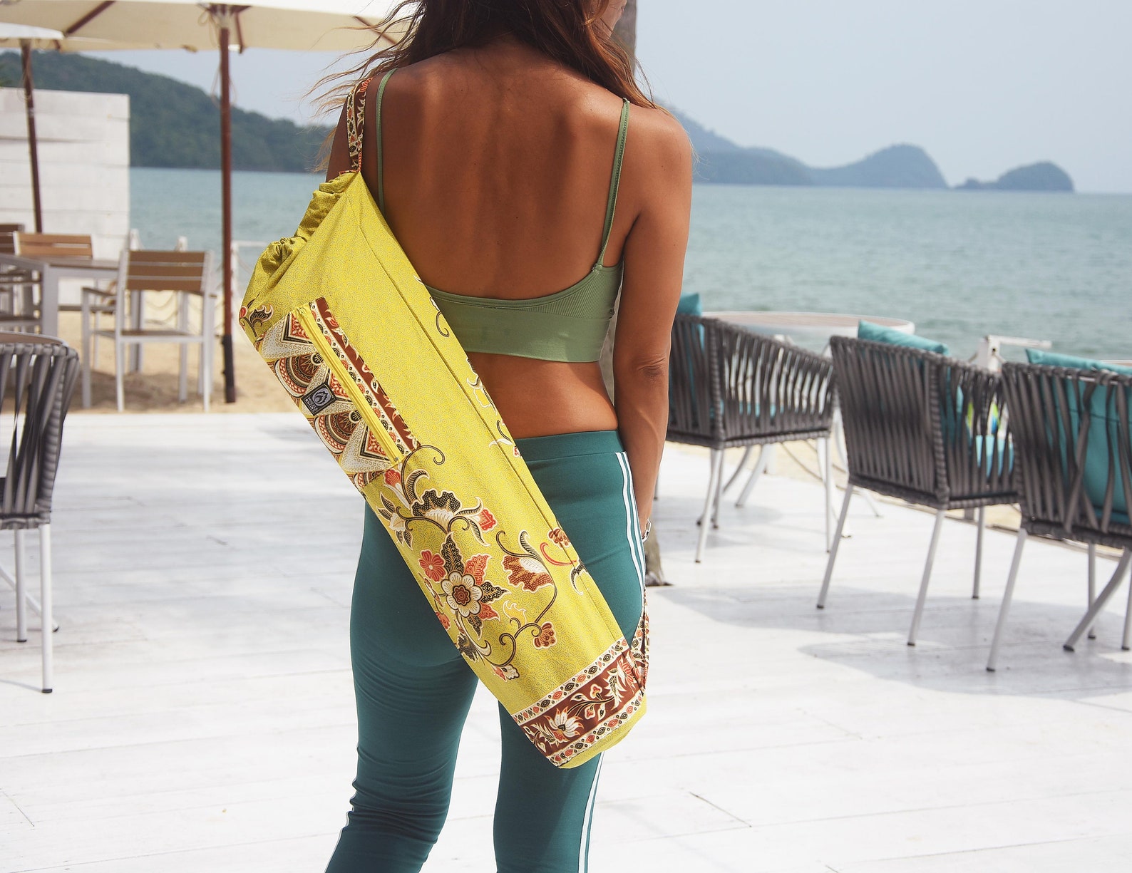 Batik Yoga Mat Bag / Oblong Bag / Yellow Floral / Malaysian Batik ...