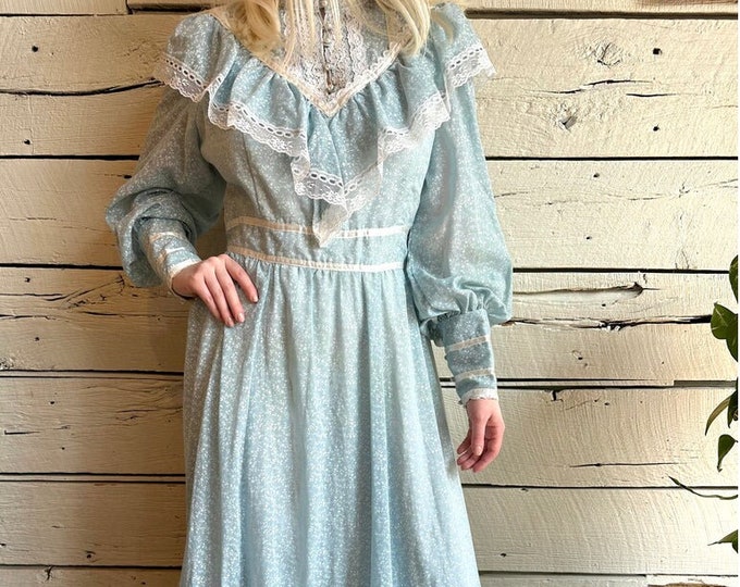 Vintage Gunne Sax Blue Prairie Dress Size 13 Cottagecore - Etsy