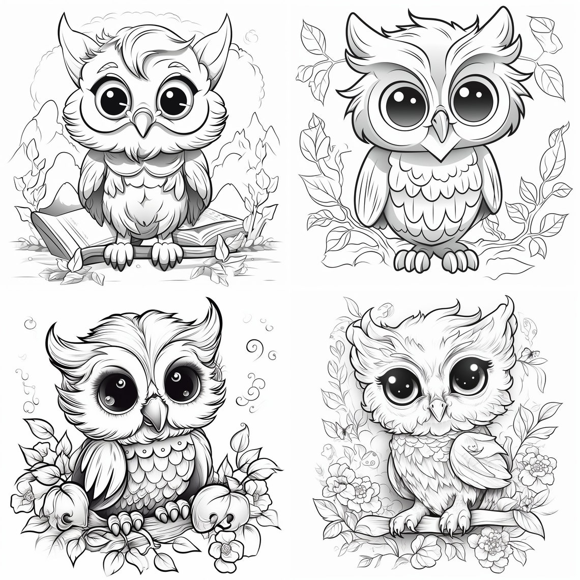 12 Owl Coloring Pages, Adults and Children Printable and Digital ...