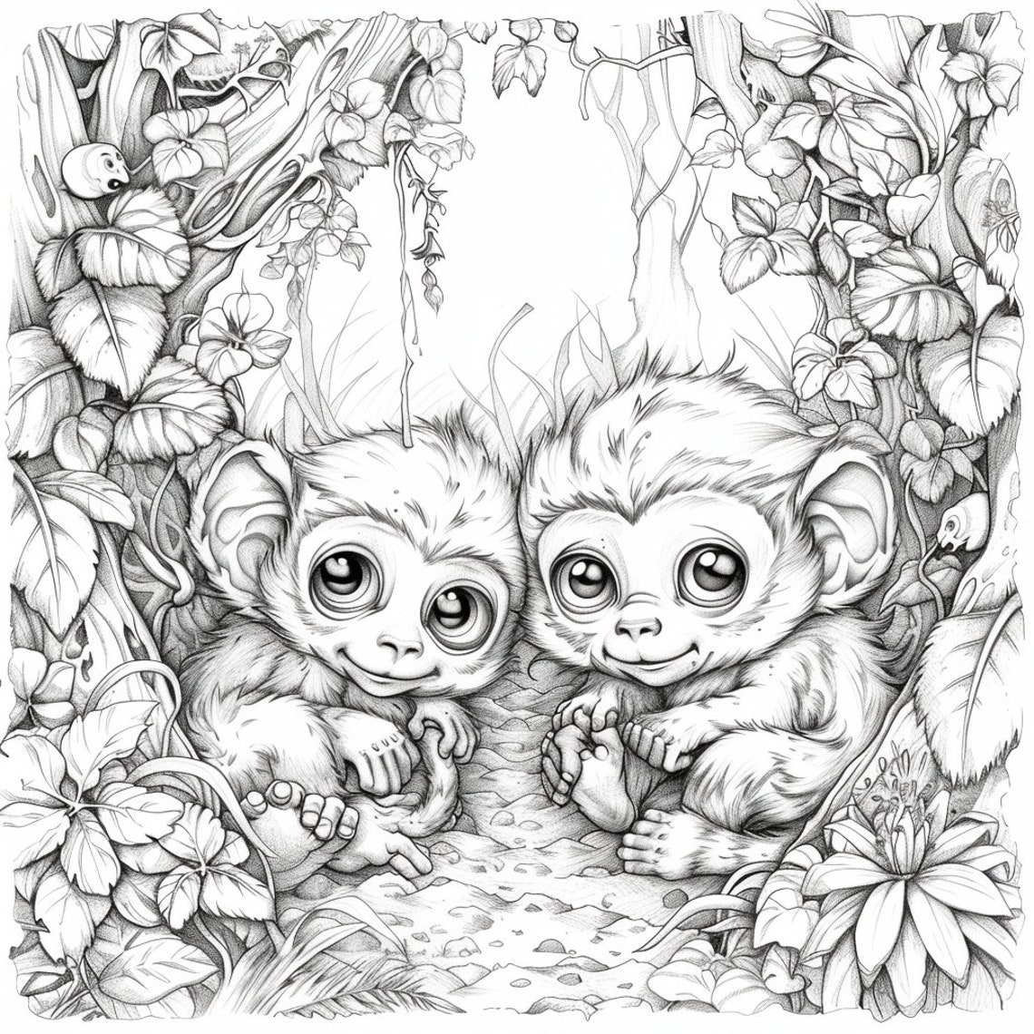12 Monkey Animals Coloring Pages, Adults and Children Printable and ...