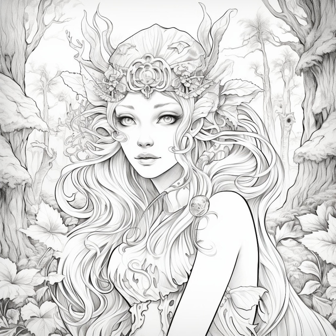 12 Coloring Pages, Magical Elven Forest, Adults and Children Printable ...