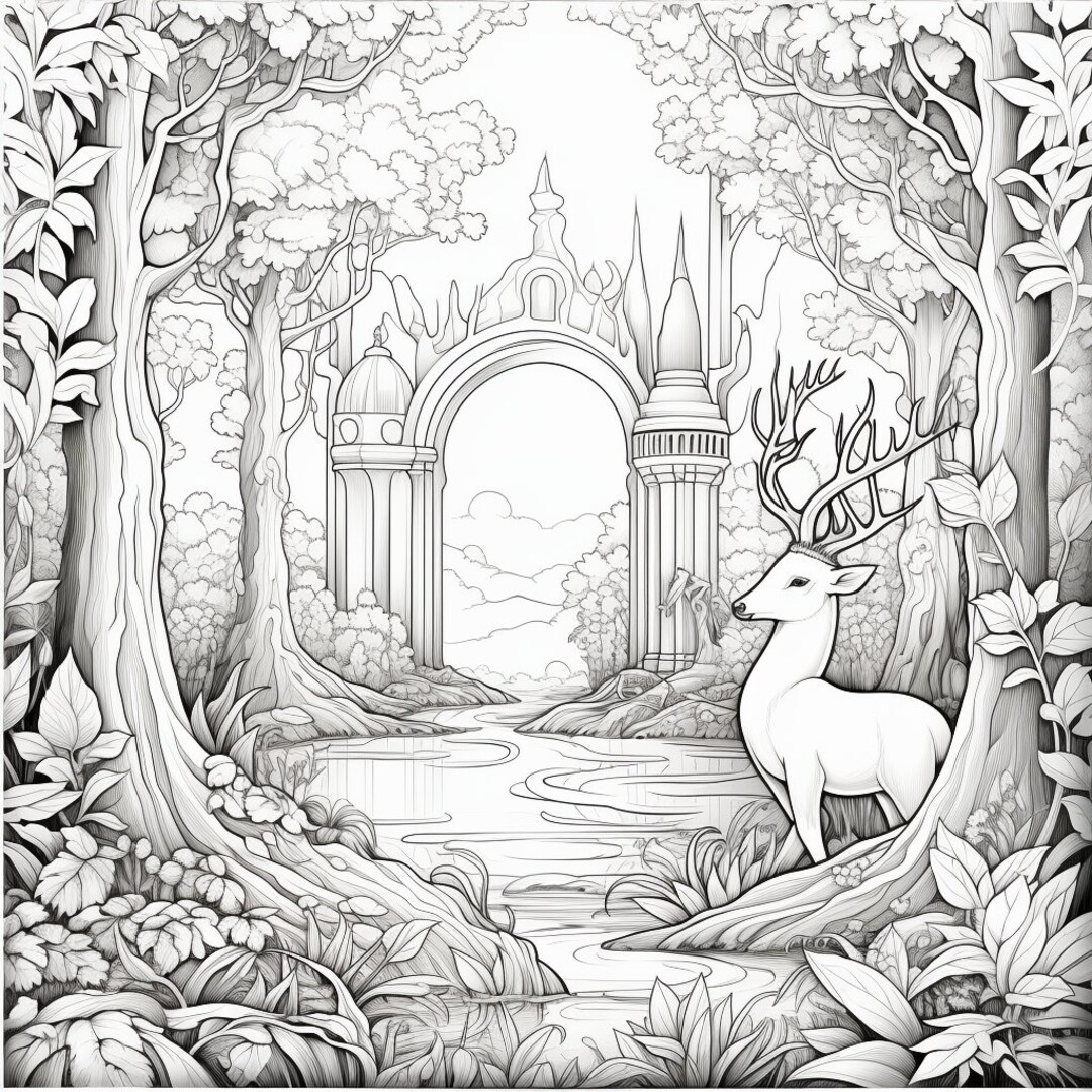 12 Coloring Pages, Magical Elven Forest, Adults and Children Printable ...