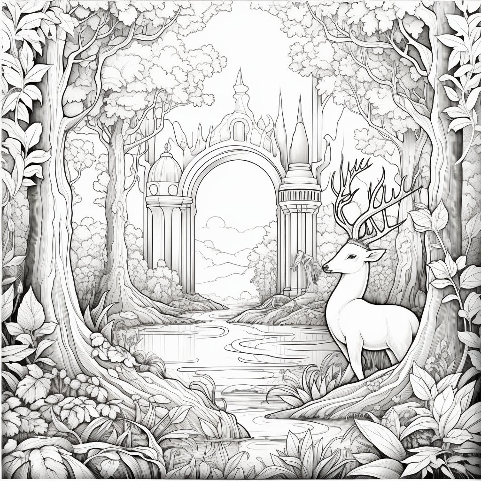 12 Coloring Pages, Magical Elven Forest, Adults and Children Printable ...