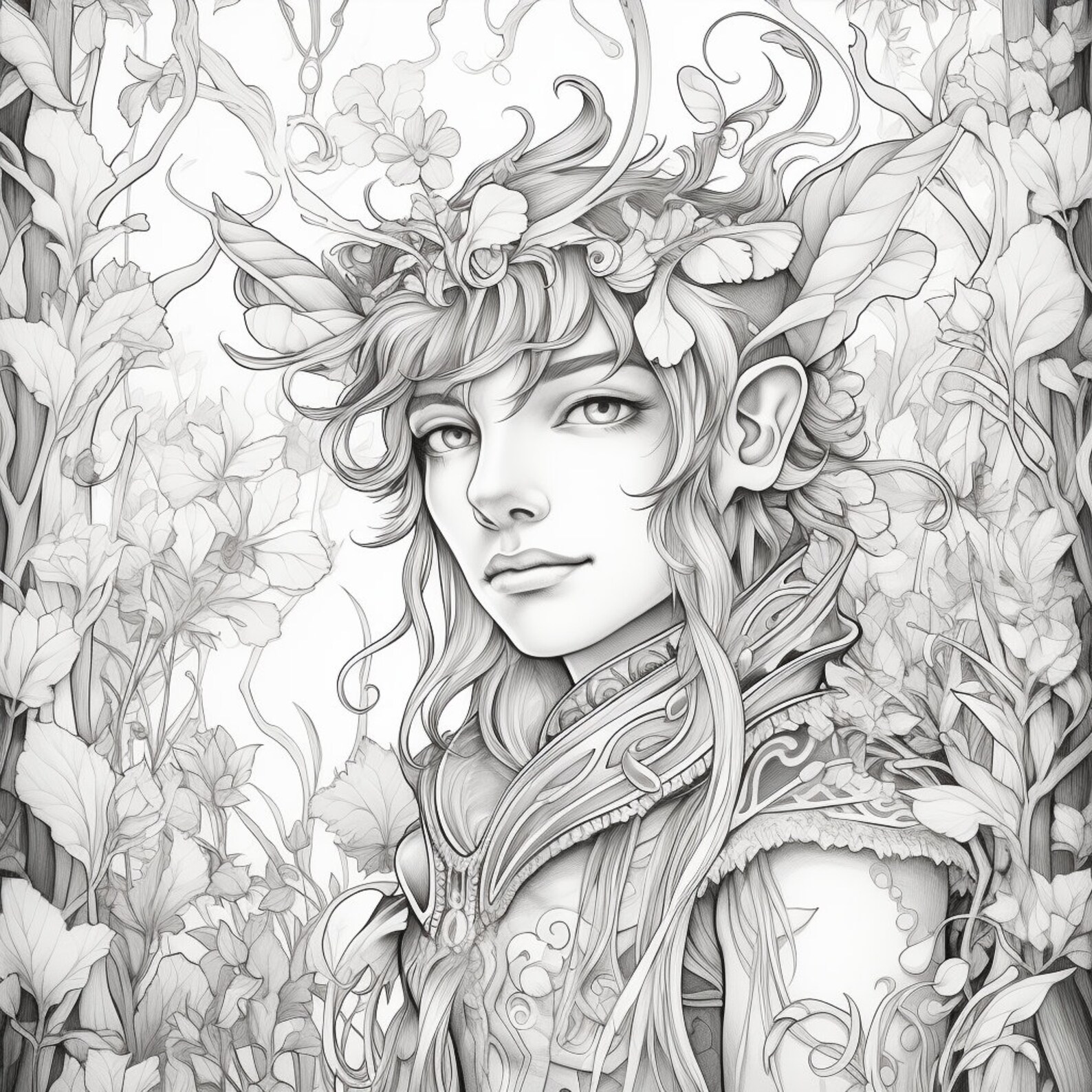 12 Coloring Pages, Magical Elven Forest, Adults and Children Printable ...