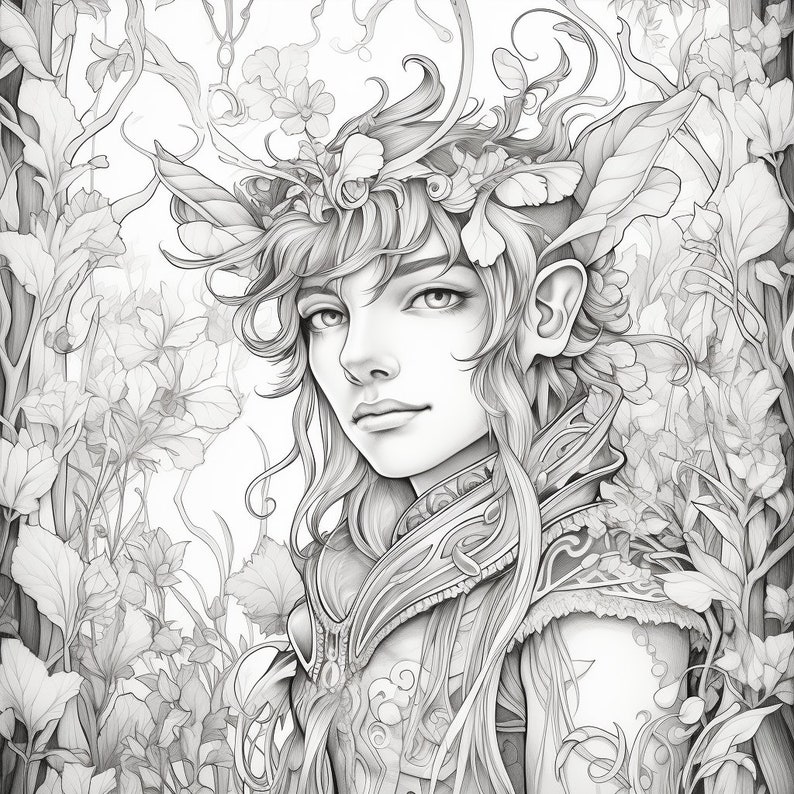 12 Coloring Pages, Magical Elven Forest, Adults and Children Printable ...