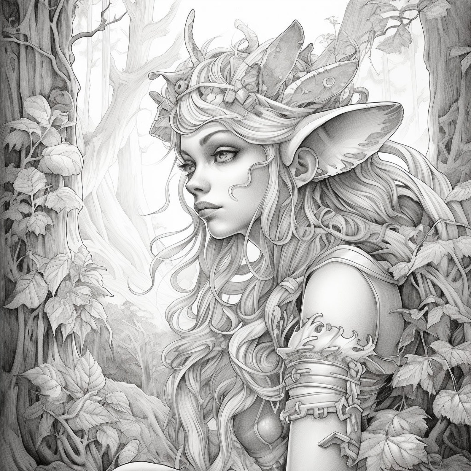 12 Coloring Pages, Magical Elven Forest, Adults and Children Printable ...