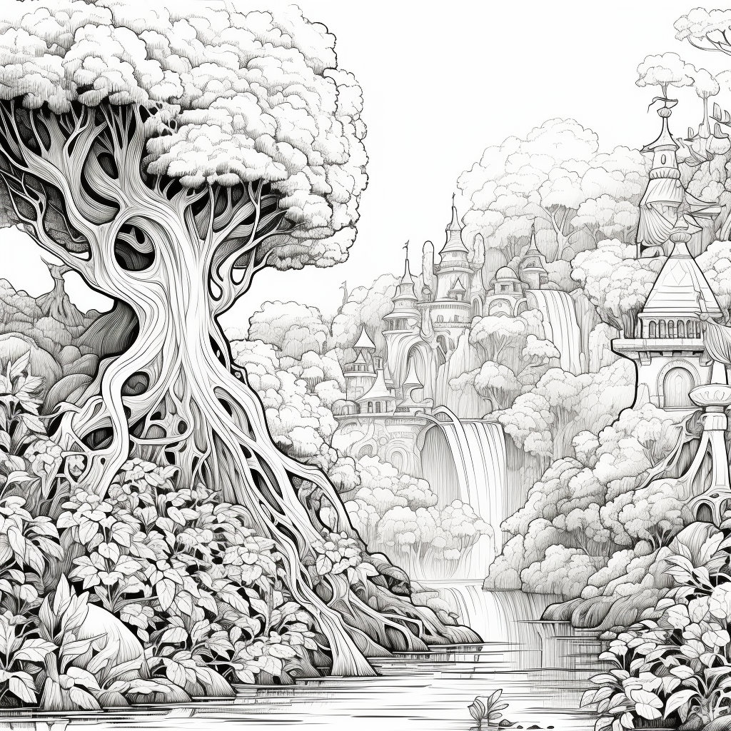 12 Coloring Pages, Magical Elven Forest, Adults and Children Printable ...