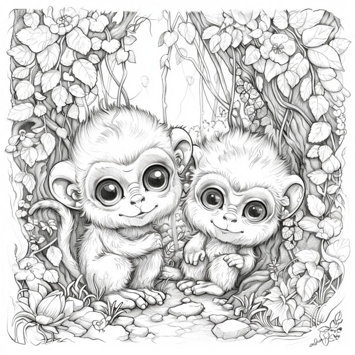 12 Monkey Animals Coloring Pages, Adults and Children Printable and ...