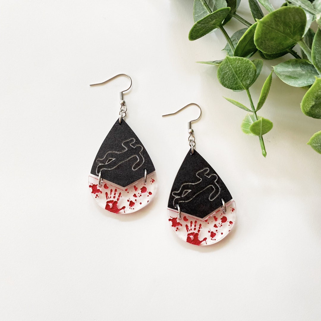 Stainless Steel True Crime CSI Laser Cut Handpainted Dangle Teardrop ...