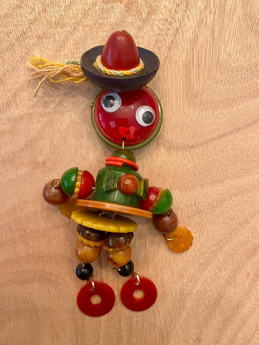 Mexican Fiesta Girl Jan Carlin Figural Cribtoy Style Brooch Utilizing ...