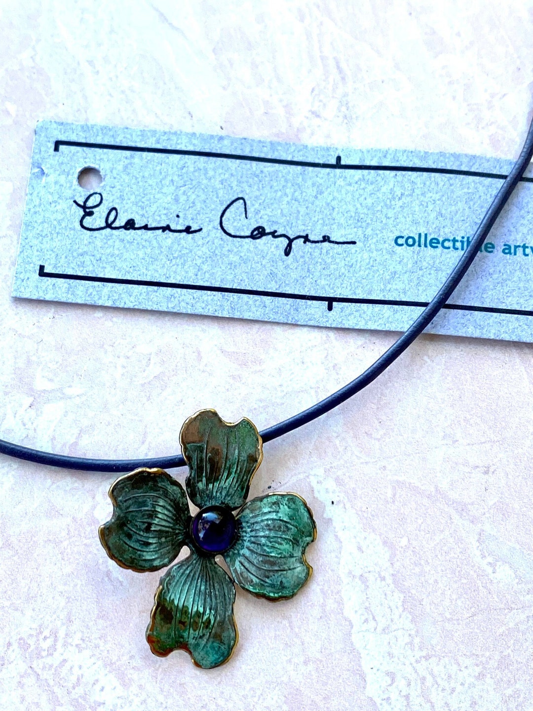 Vintage Elaine Coyne Verdigris Patina Dogwood Flower Necklace Choker ...