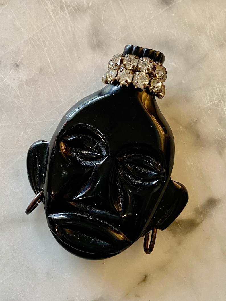 Big Vintage Bakelite Carved African Mask or Figural Head Brooch With ...