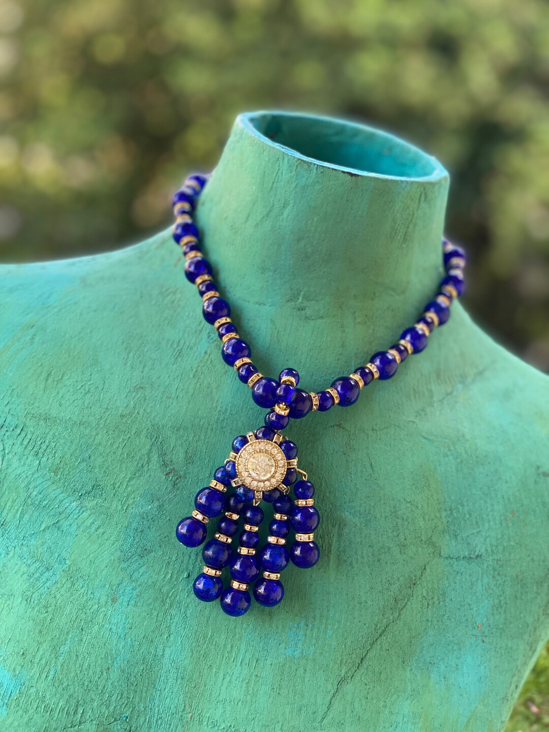 ANKA Fabulous Signed One of a Kind Necklace Vintage French Cobalt Blue ...