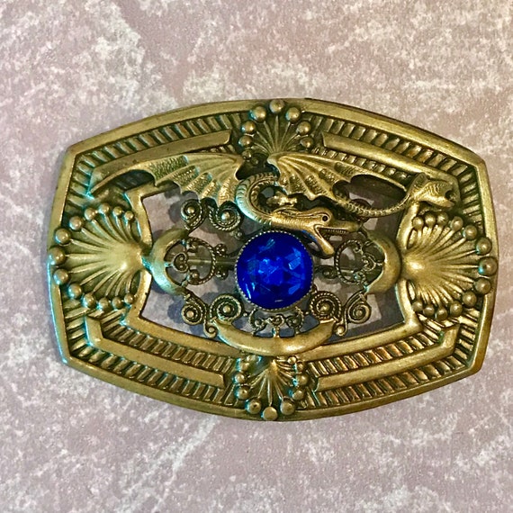 Wonderful Czech Sash Pin Brooch Stylized Dragon GOT - Gem