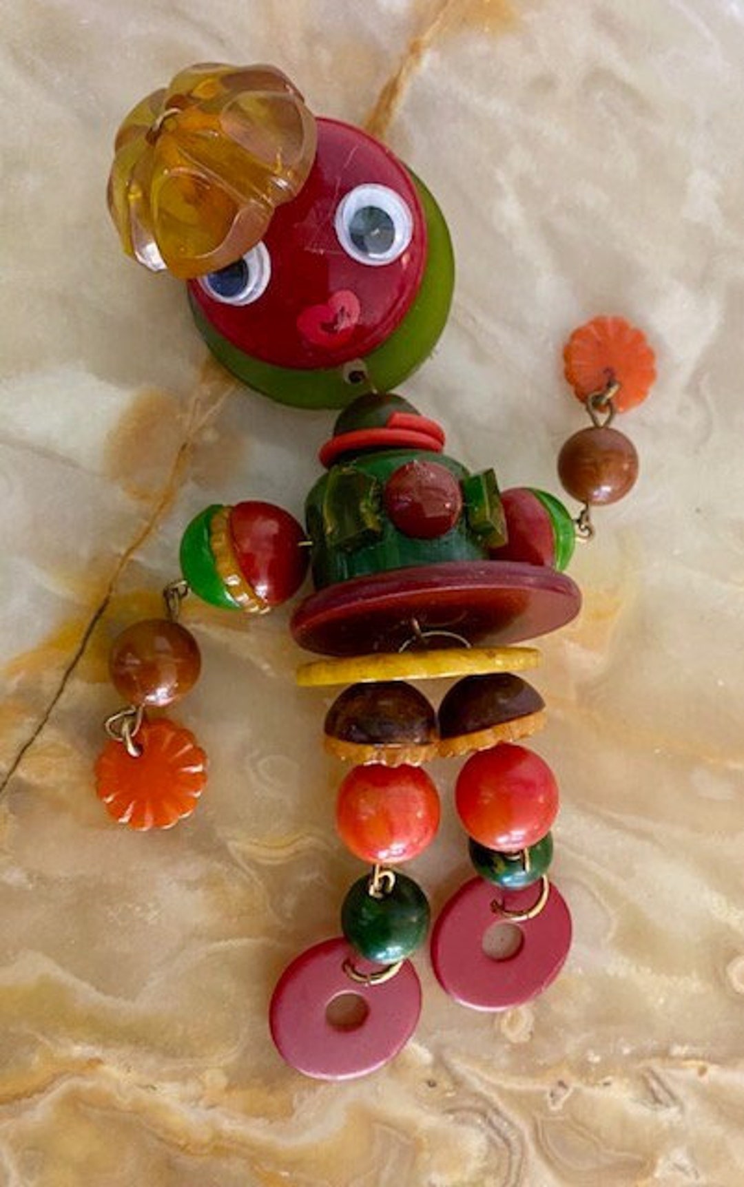 Little Girl Jan Carlin Figural Cribtoy Style Brooch Utilizing Vintage ...