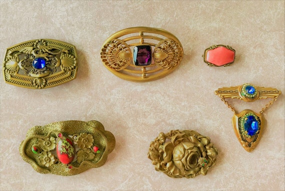 Wonderful Czech Sash Pin Brooch Stylized Dragon GOT - Gem