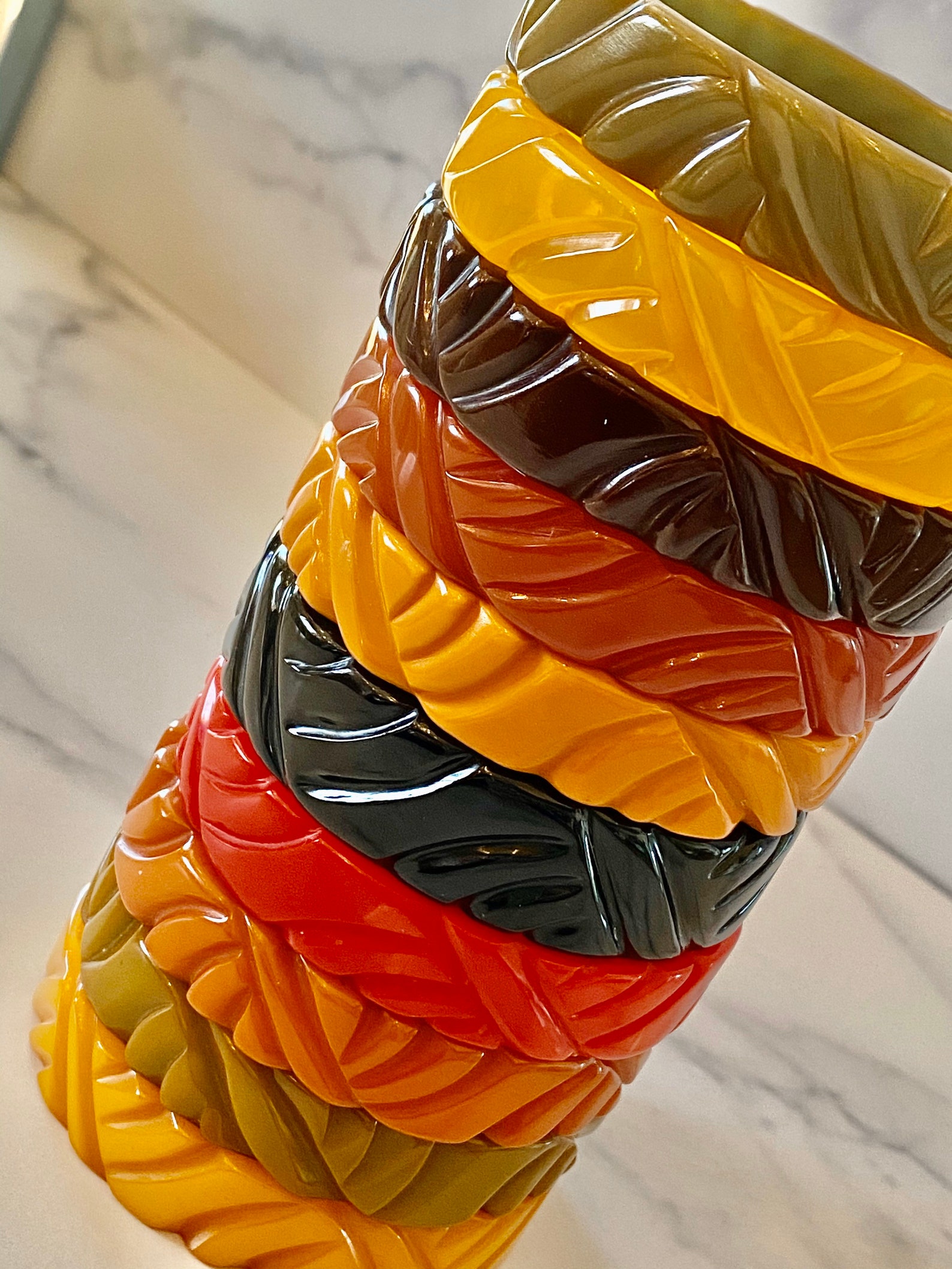 Vintage Bakelite VERY Rare Matched Set of 10 Hand Carved Bangle ...