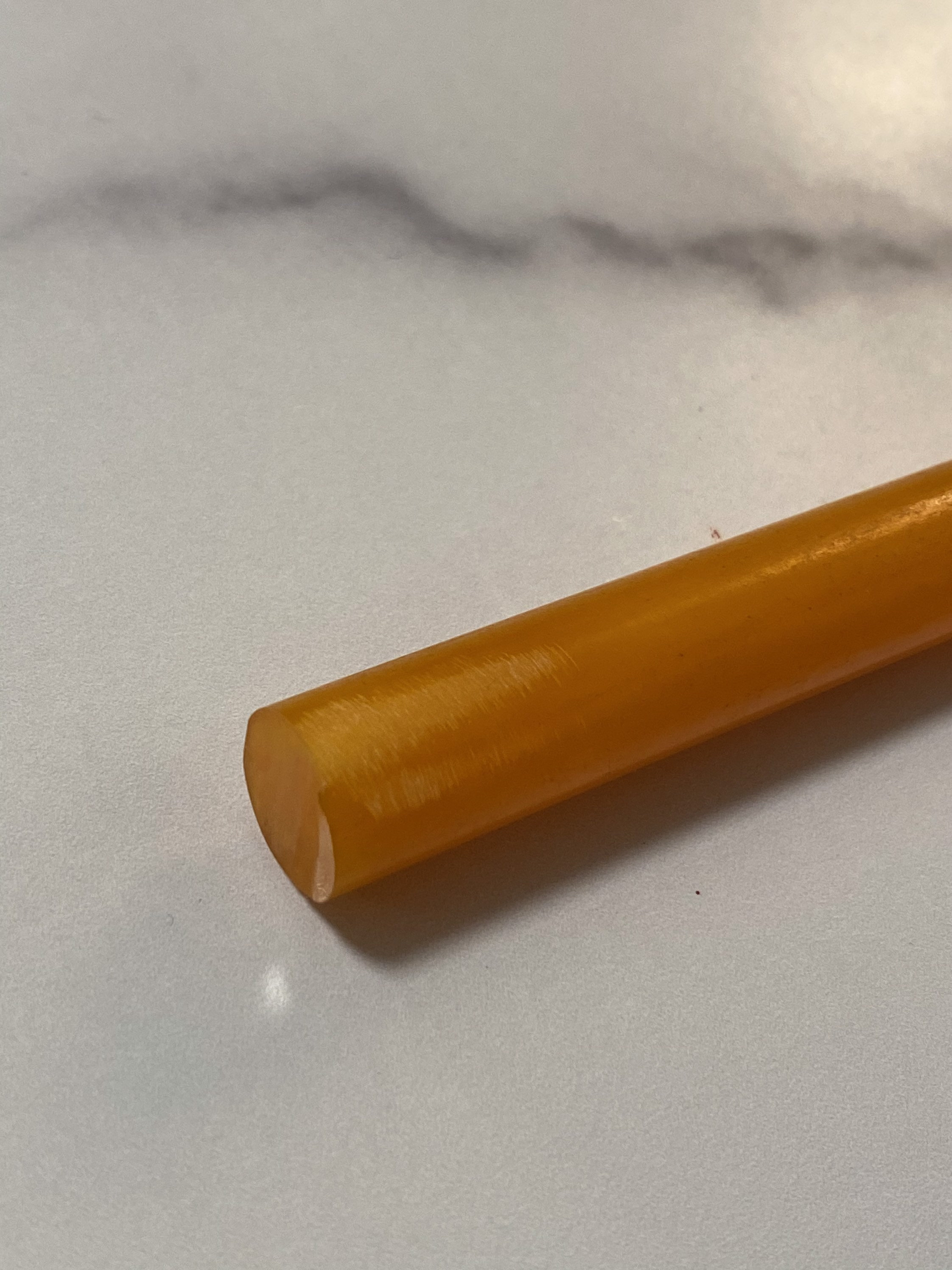 One PIECE available, 1/2 inch Orange Swirl Bakelite Rod, 16 inches Long