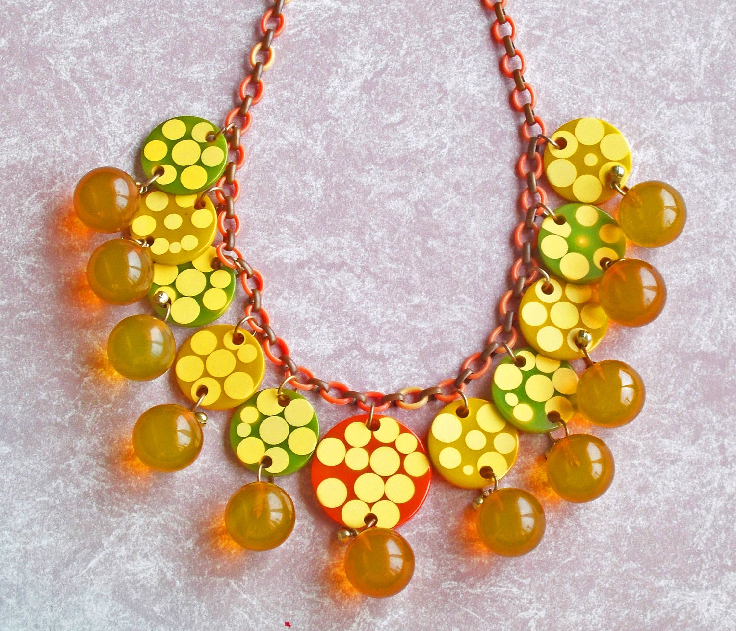 Rare Bakelite Dot Necklace with Apple Juice Beads