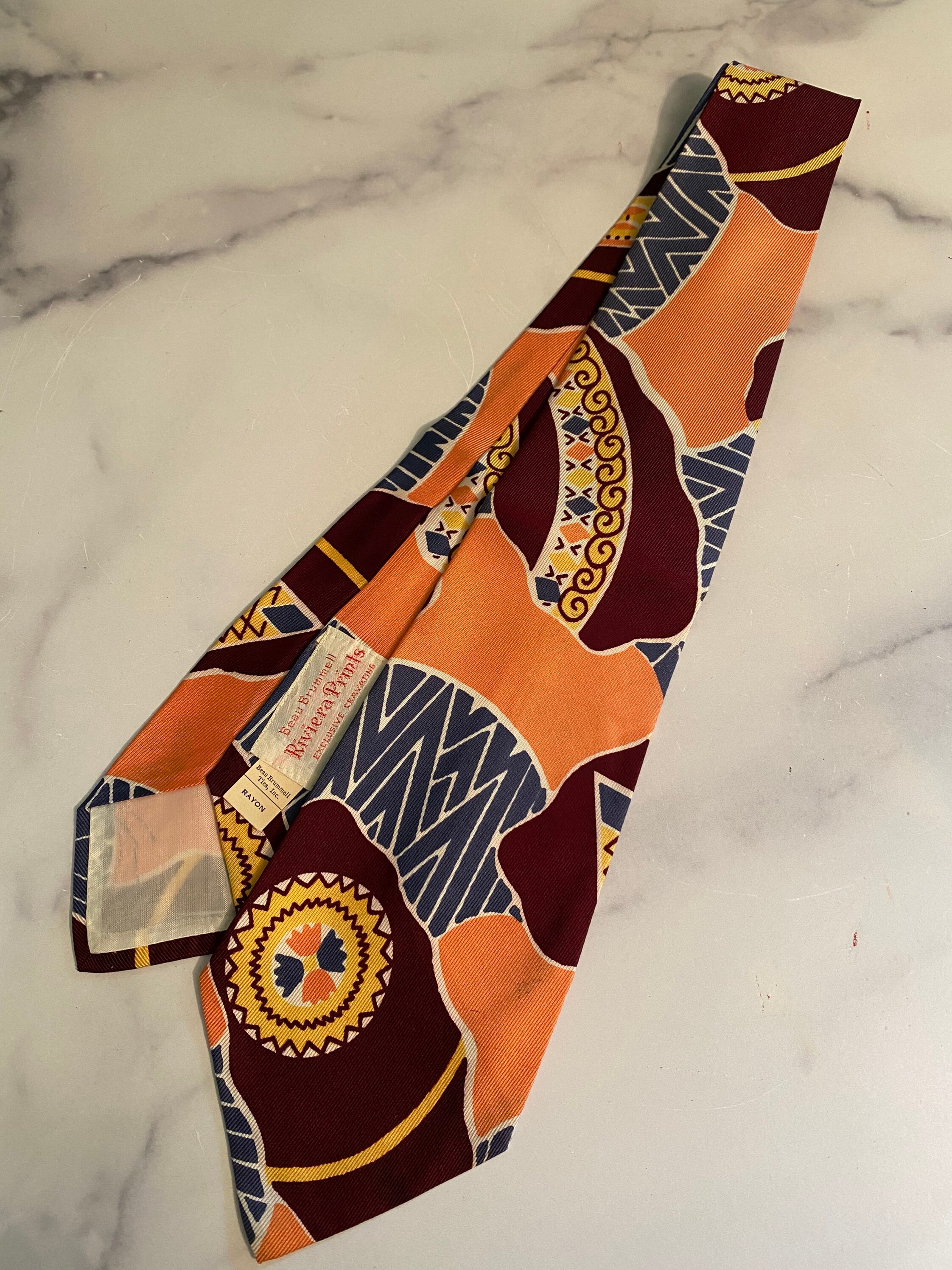 1940's Vintage Rayon Custom Hand Made Tie, Beau Brummel Riviera Print ...