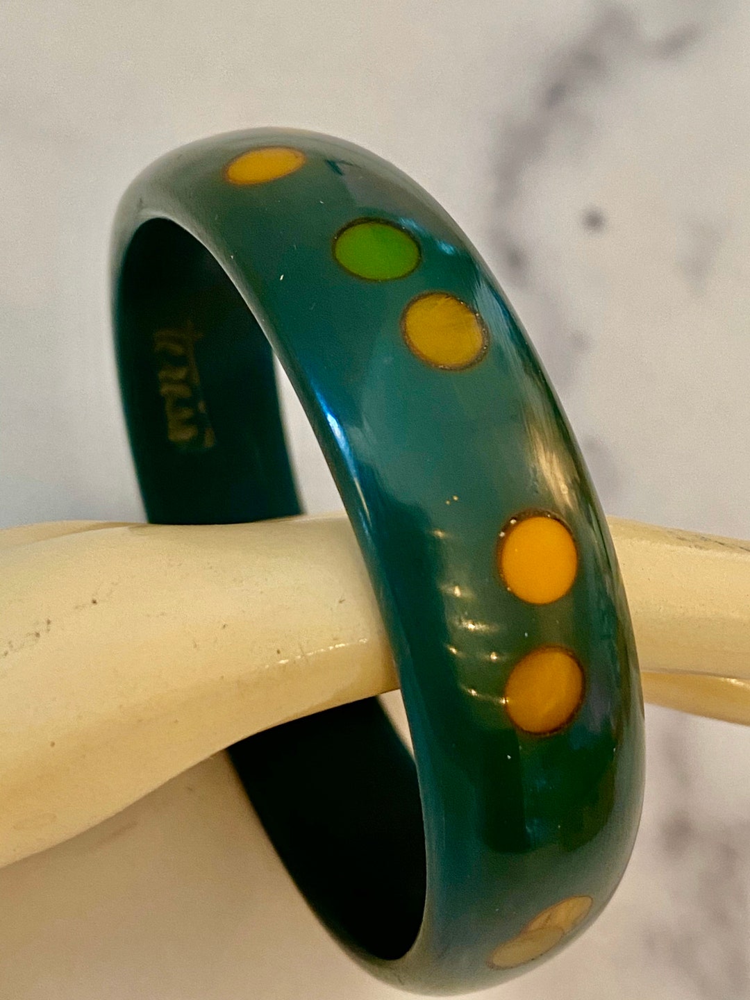 Contemporary Artisan Bakelite Utilizing Vintage Materials, Blue Deep ...