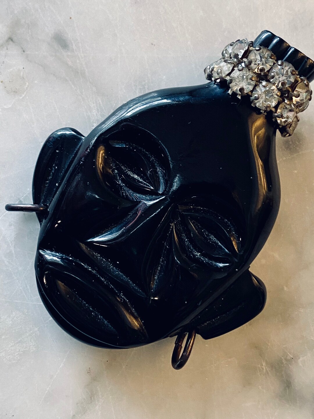 Big Vintage Bakelite Carved African Mask or Figural Head Brooch With ...