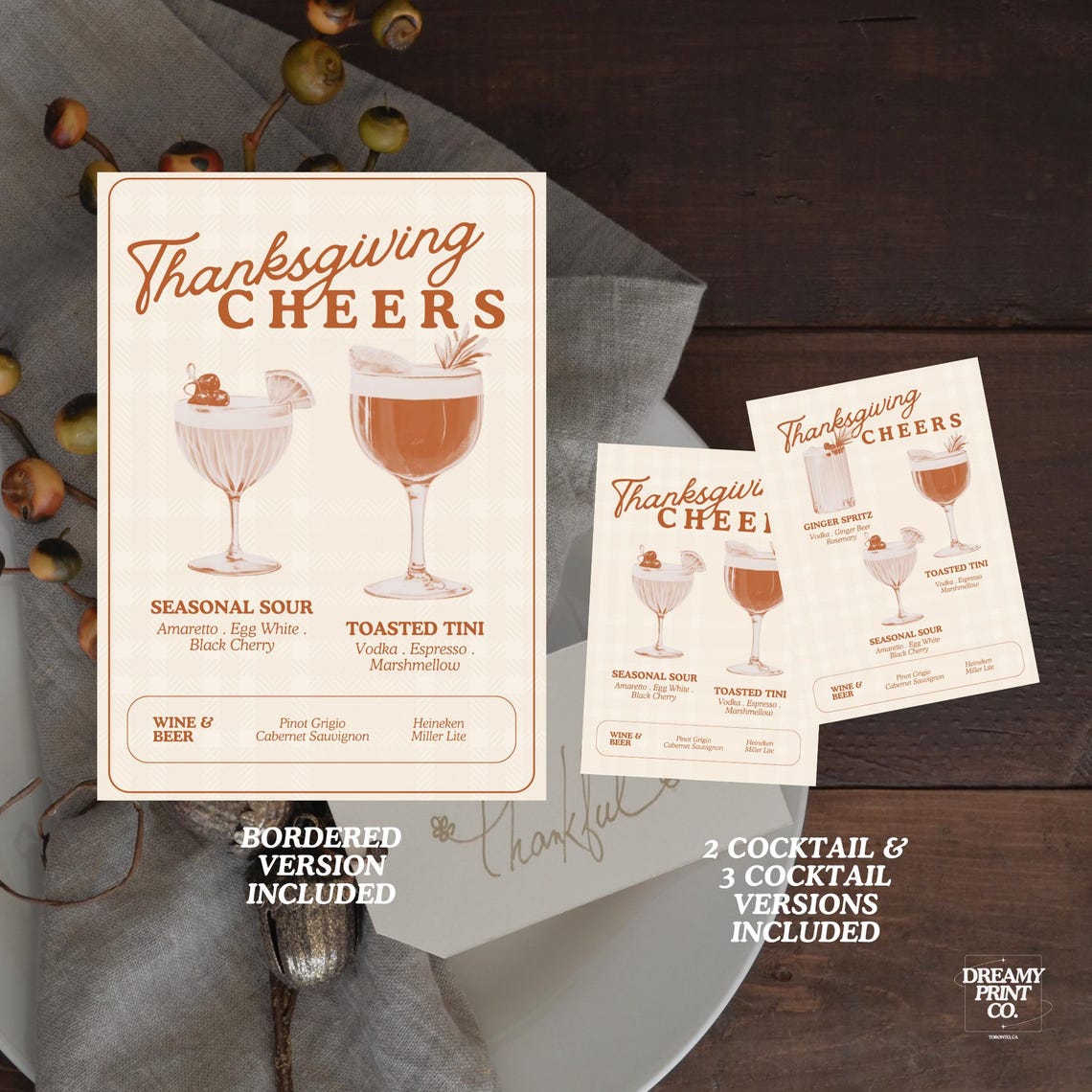 Printable Thanksgiving Cocktail Menu Template | Fall-themed Retro Drink ...