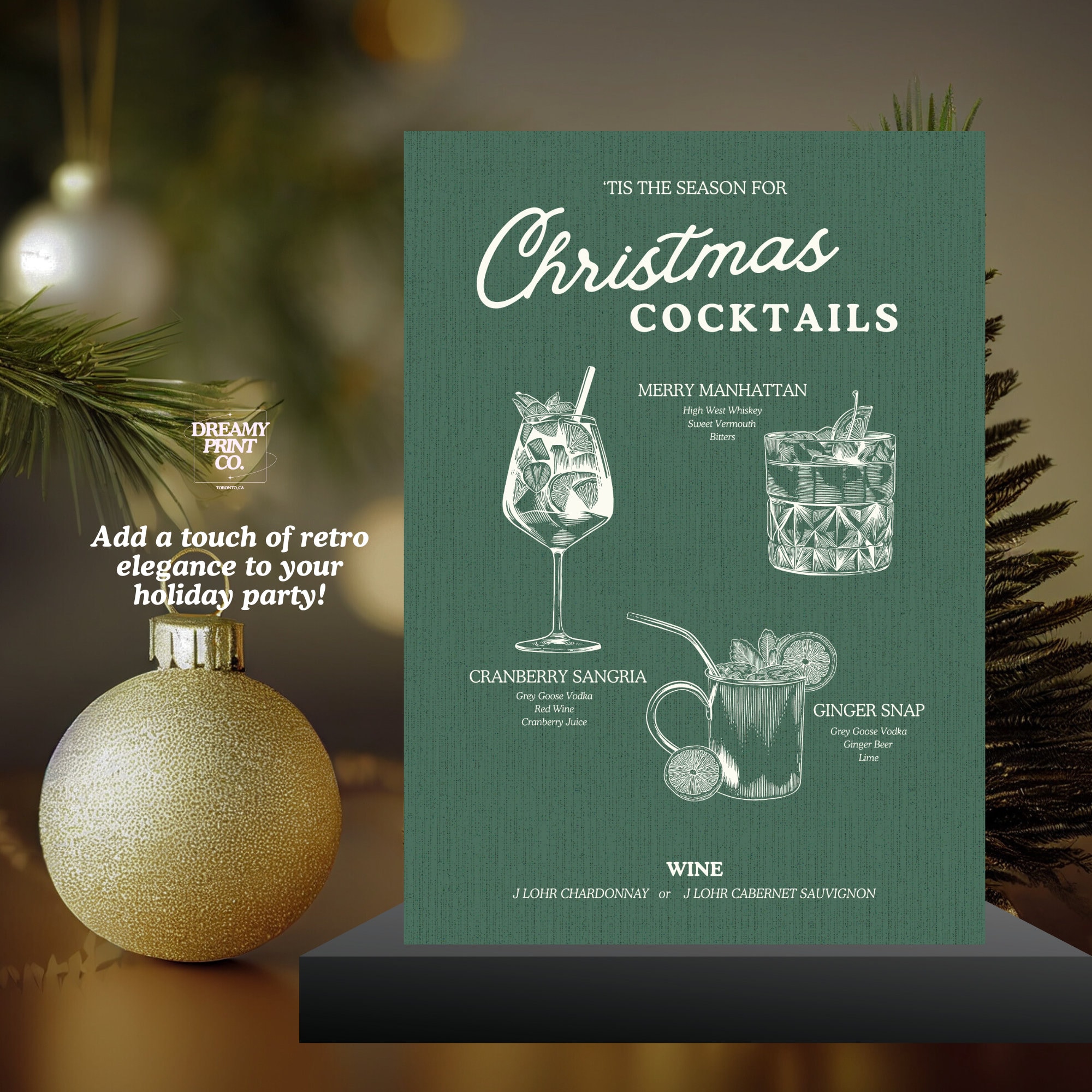 Christmas Holiday Cocktail Menu Print-ready PDF for Holiday Parties ...