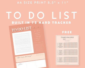 HARD No Days off Challenge 75 Days Single Page Checklist PDF Printout ...