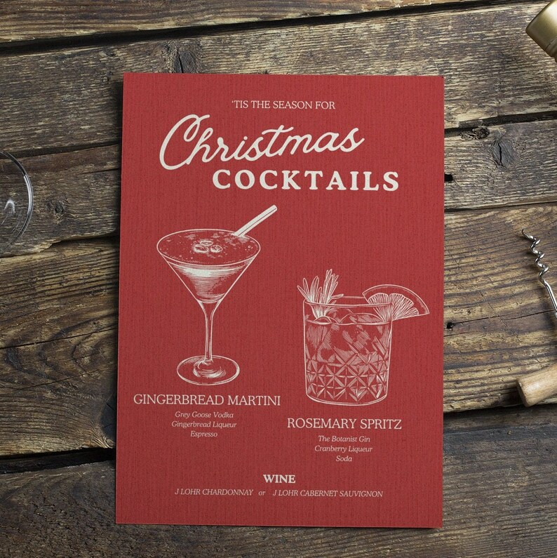 Christmas Holiday Cocktail Menu Print-ready PDF for Holiday Parties ...