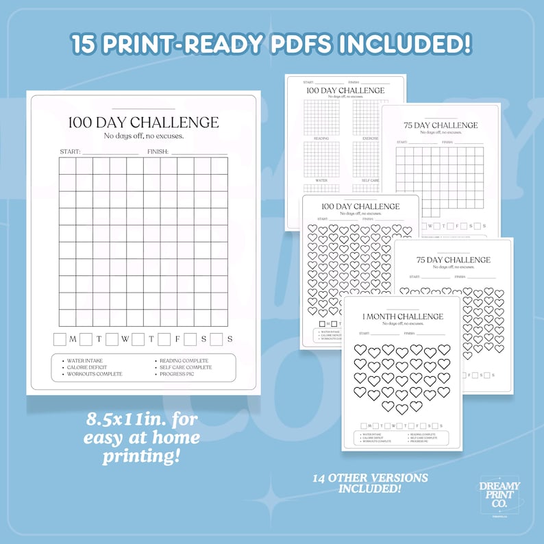 Fitness Challenge Tracker Bundle | 100, 75, 30 Day Habit Tracker ...