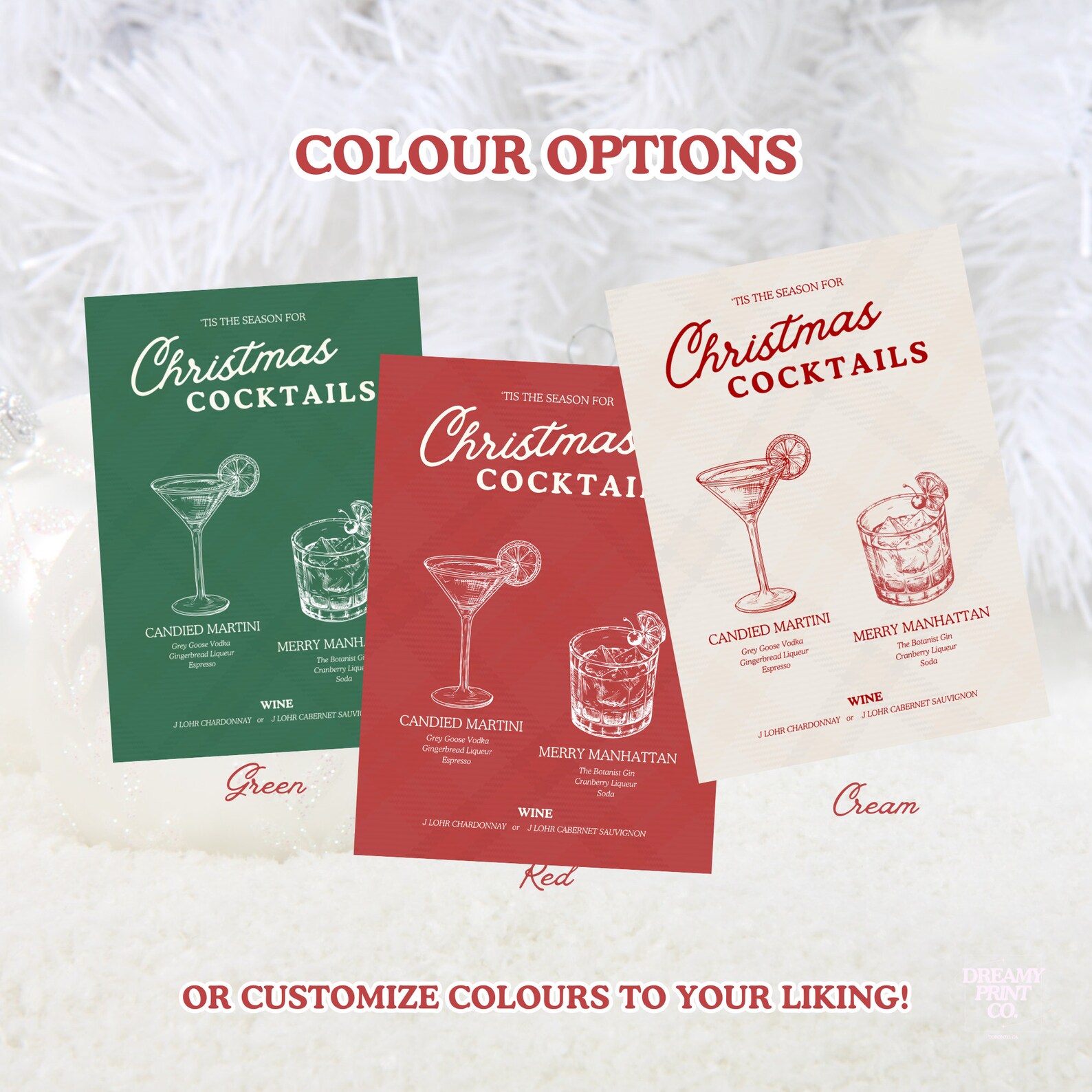 Christmas Holiday Cocktail Menu Print-ready PDF for Holiday Parties ...