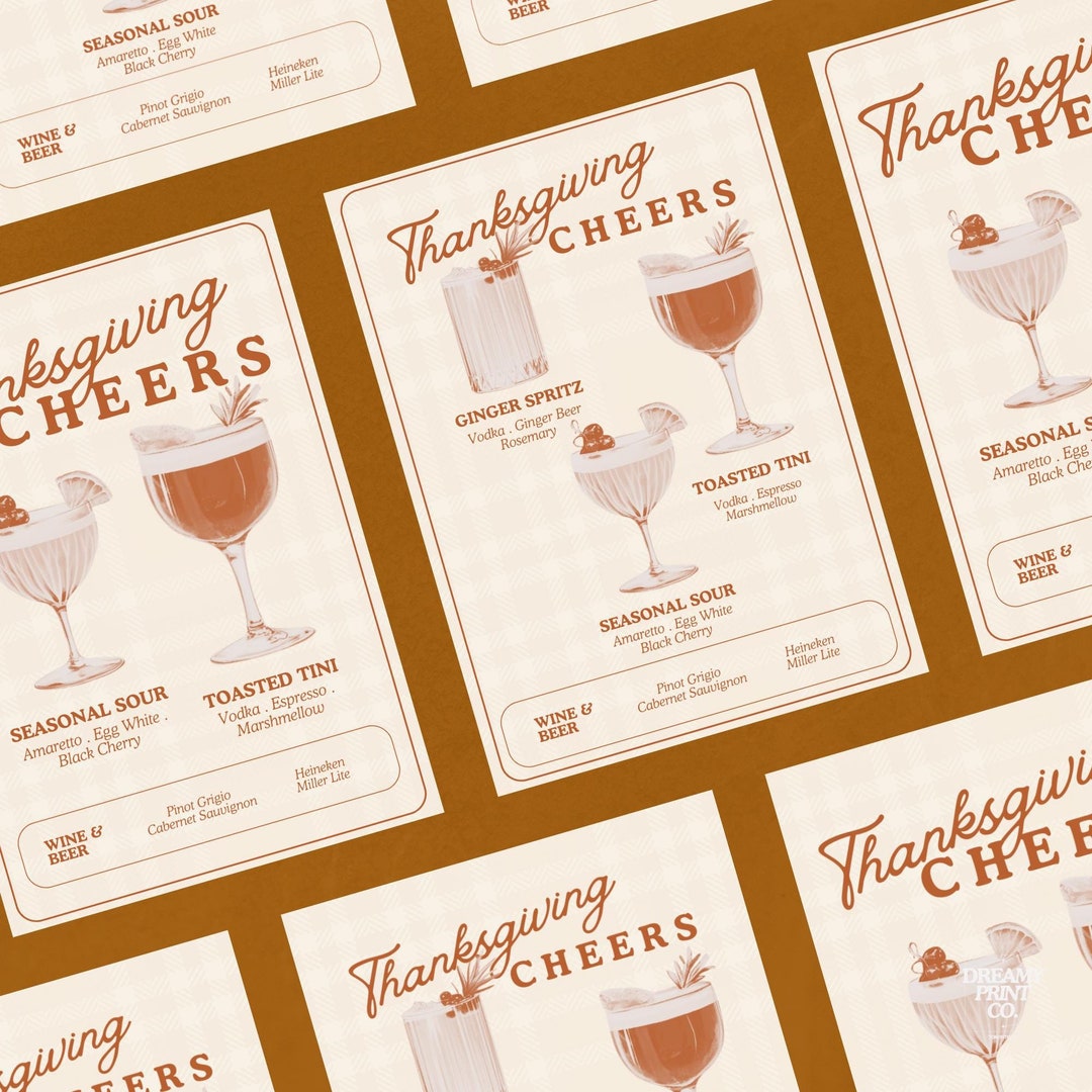 Printable Thanksgiving Cocktail Menu Template | Fall-themed Retro Drink ...